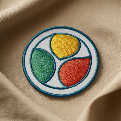 A Circular Patch Or Embroidered Design With Three Colorful Sections