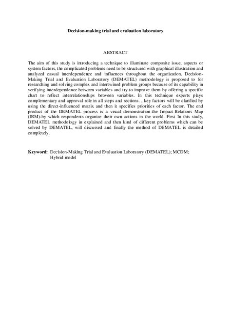 Pdf Decision Making Trial And Evaluation Laboratory