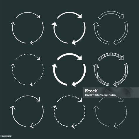 회전 프로세스 순환 반복 단계 동기화 및주기의 형태로 화살표 세트 칠판에 분필로 손으로 그린 3 단계 원형에 대한 스톡 벡터 아트 및 기타 이미지 Istock