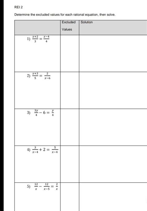 solved rei 2 determine the excluded values for each rational