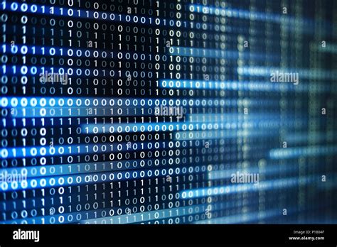 Binary Code Data Bit Screen Display On Laptop Computer Screen Matrix Of Data Flow Rise Of The