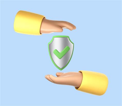 Premium Vector 3d Cartoon Hands Protecting Shield With Green Check Mark Icon Concept Of