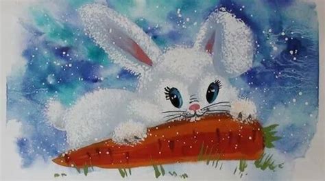 Рисован диЯ Как нарисовать милого зайчика гуашью Легко Поэтапное рисование для начинающих