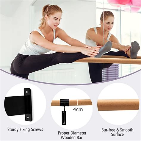 Gainoom Wall Mounted Black Ballet Barre 4 Ft Single Ballet Bar Beech