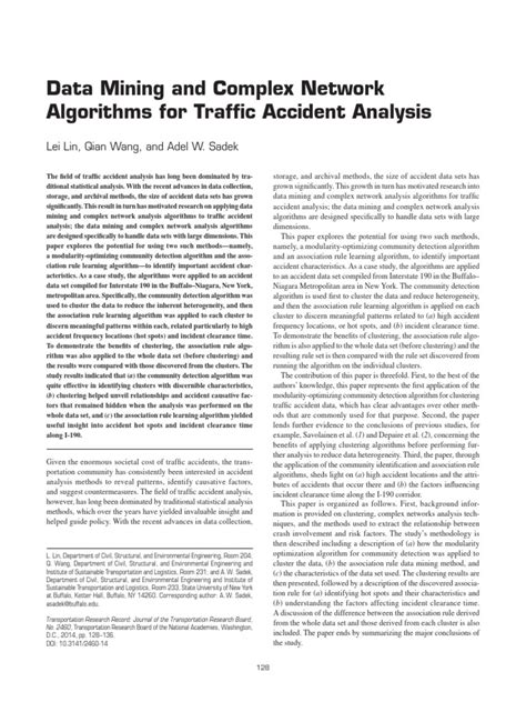 2014 Data Mining And Complex Network Algorithms For Traffic Accident Analysis Pdf Cluster