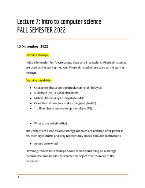Intro To Computer Science Storage Part 1 Lecture 7 Intro To Computer
