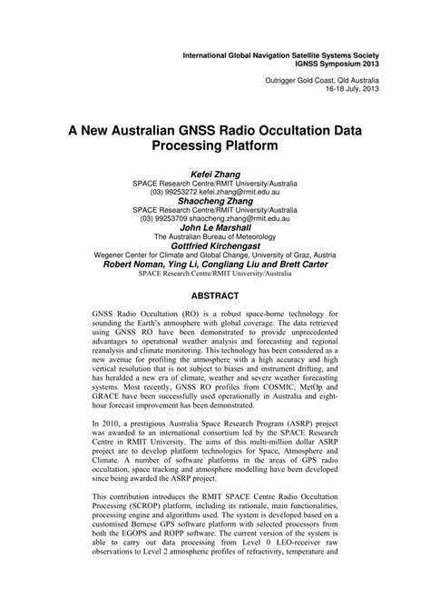Pdf A New Australian Gnss Radio Occultation Data Processing Platform