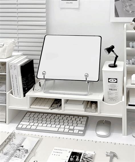 🧡타임특가🧡 퓨어 화이트 모니터 받침대 거치대 책상 선반 수납 사무실 데스크테리어 작업실 컴퓨터 노트북 태블릿 서랍 수납함 정리함 책꽂이 연필꽂이 방꾸미기 공부방 키보드