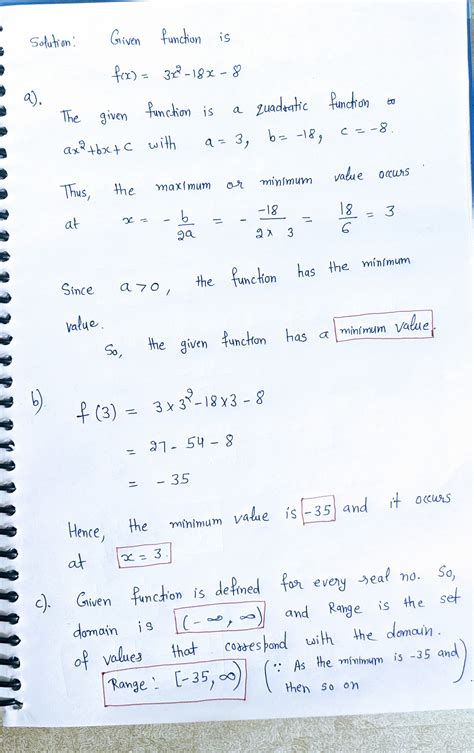 Solved Consider The Function Fx 3x2 18x 8 A Determine