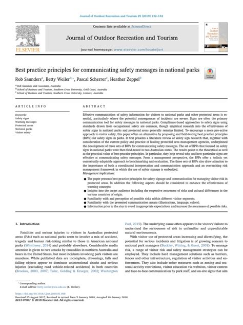 Best Practice Principles For Communicating Safety Messages In National Parks Download Free Pdf
