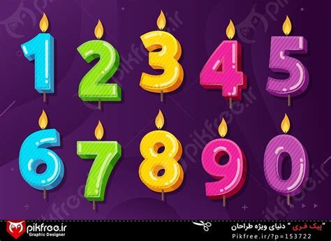 وکتور کارتونی مجموعه شمع تولد طرح عدد انگلیسی Birthday Candles
