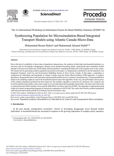 Pdf Synthesizing Population For Microsimulation Based Integrated Transport Models Using