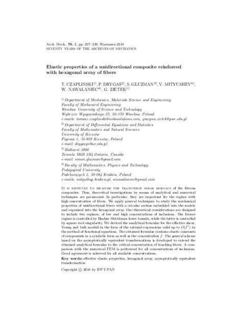 Pdf Elasticity Of Hexagonal Array Of Cylinders