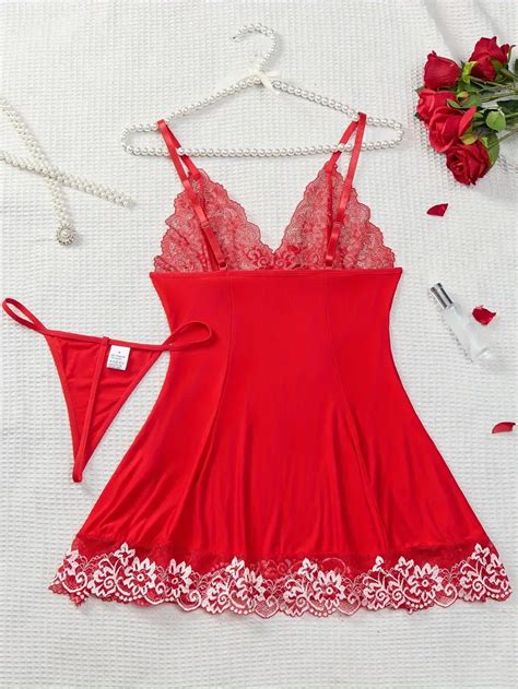 Contrast Lace Slip Nightdress Elegant Backless V Neck Sleep Temu