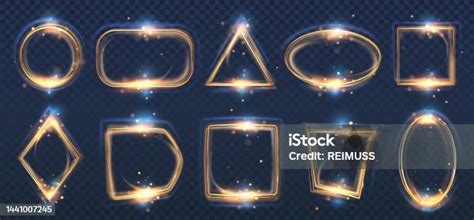 반짝이는 골드 프레임 세트 고급스러운 사실적인 광장 둥근 타원형 테두리 직사각형 테두리 골드 메탈 프레임 벡터 일러스트레이션 검은색에 대한 스톡 벡터 아트 및 기타 이미지