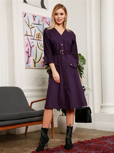 Avemod Платье Женское платье Платье миди Платье халат Повседневная одежда