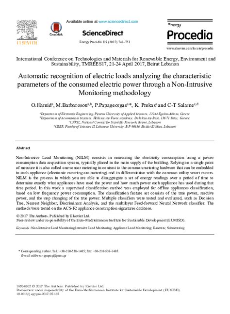 Pdf Automatic Recognition Of Electric Loads Analyzing The Characteristic Parameters Of The
