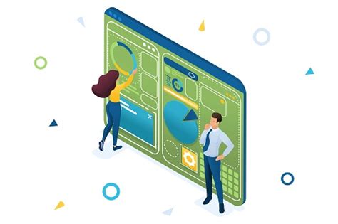 젊은 이들은 개별 메뉴를 통해 대시보드를 만들기 위해 노력하고 있습니다 디자인 개념입니다 웹 디자인을 위한 3d 아이소메트릭