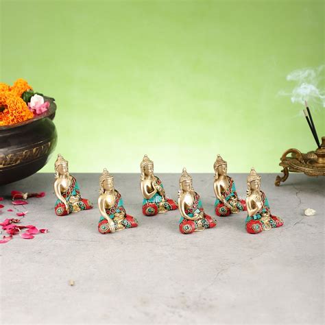 Buy Sacred Set Of 6 Miniature Pure Brass Buddha Statues 6 Mudras