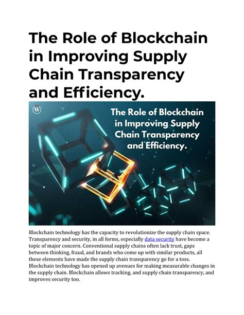 The Role Of Blockchain In Improving Supply Chain Transparency And Efficiency Pdf