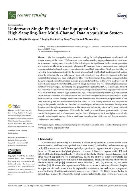 Pdf Underwater Single Photon Lidar Equipped With High Sampling Rate