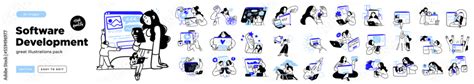 Programming Illustration Set Different Characters Working On Web And