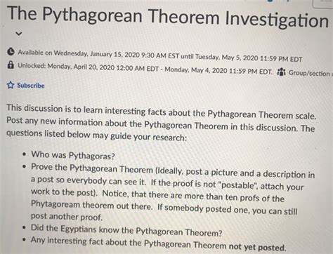 Solved The Pythagorean Theorem Investigation Available On