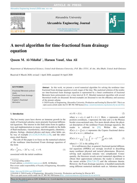 Pdf A Novel Algorithm For Time Fractional Foam Drainage Equation