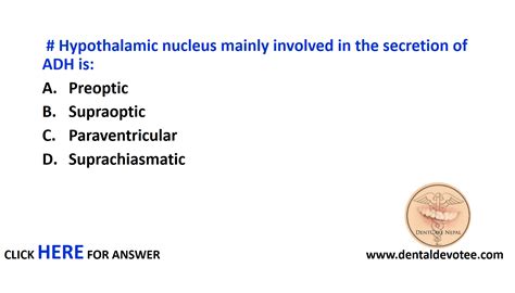 Hypothalamic Nucleus Mainly Involved In The Secretion Of Adh Is