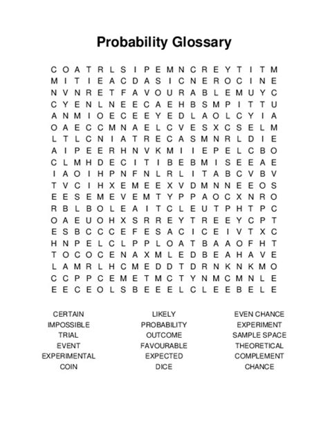 Probability Glossary Word Search