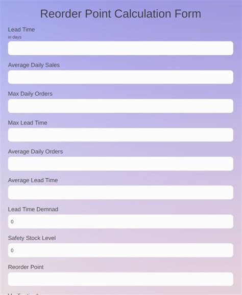 Reorder Point Calculation Form Template 123formbuilder