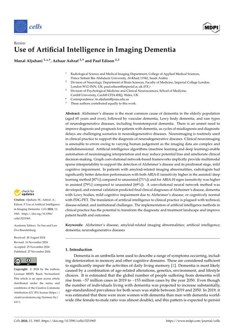 Pdf Use Of Artificial Intelligence In Imaging Dementia