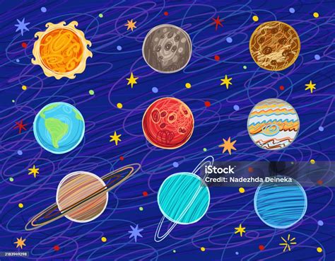 낙서 손으로 그린 낙서 태양계 행성과 태양계의 벡터 그림 태양 수성 금성 지구 화성 목성 토성 천왕성 해왕성 0명에 대한 스톡 벡터 아트 및 기타 이미지 Istock