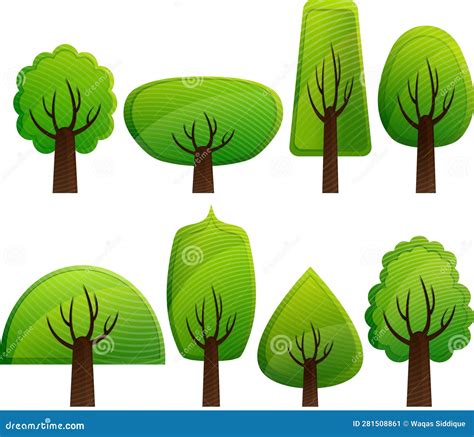 A Set Of Eight Different Trees Stock Vector Illustration Of Element