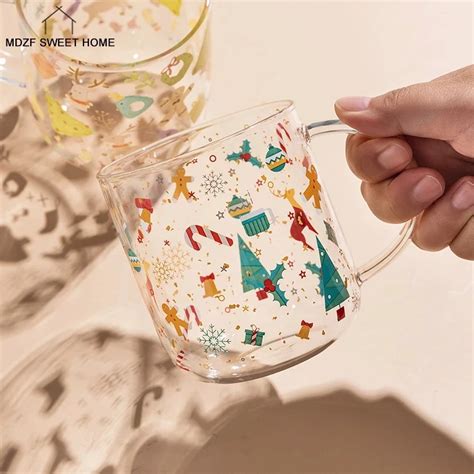 손잡이가 달린 창의적인 유리 음료 컵 엘크 포레스트 커피 머그잔 우유 찻잔 뒤집혀 있지 않은 주방 파티 음료 용기 맥주 머그잔 450ml머그잔 Aliexpress