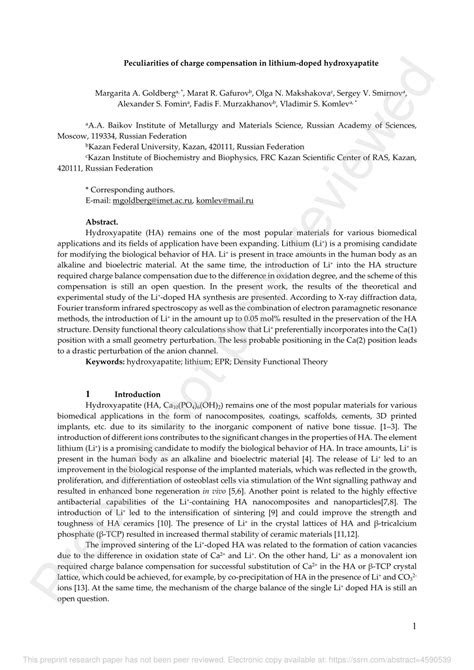 Pdf Peculiarities Of Charge Compensation In Lithium Doped Hydroxyapatite