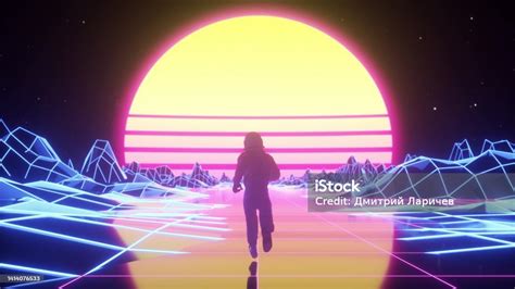 우주 비행사는 깜박이는 네온 조명으로 둘러싸여 달린다 레트로 80 년대 스타일의 신스 웨이브 배경 3d 일러스트레이션 3차원 형태에 대한 스톡 사진 및 기타 이미지 Istock