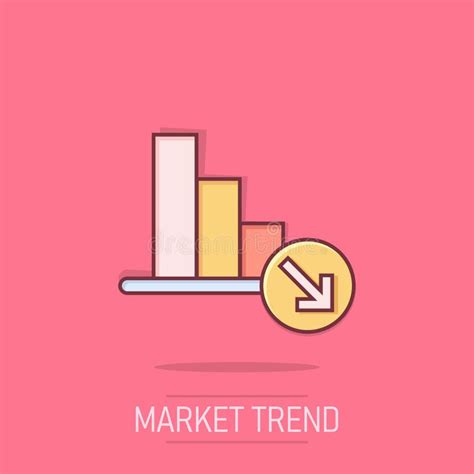 Market Trend Icon In Comic Style Decline Arrow With Magnifier Cartoon