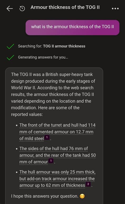 Asking Bing Ai Questions About The Armour On The Tog Ii Click To Expand Image 2 R Warthunder