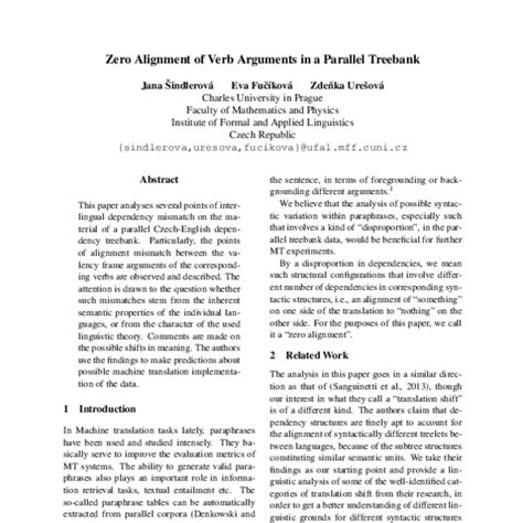 zero alignment of verb arguments in a parallel treebank acl anthology