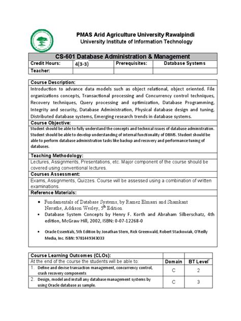 Cs 601 Database Administration And Management Pdf