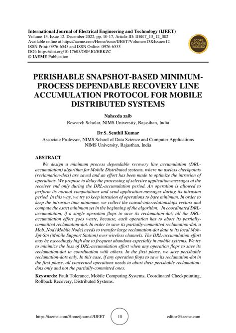Pdf Perishable Snapshot Based Minimum Process Dependable Recovery Line Accumulation Protocol