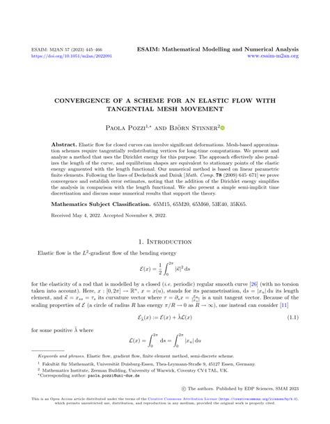 Pdf Convergence Of A Scheme For An Elastic Flow With Tangential Mesh