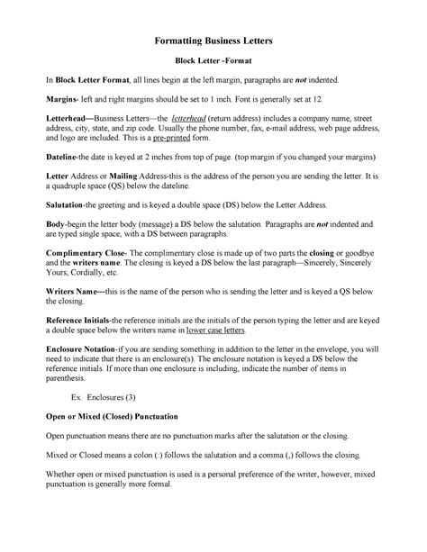 Block Style Letter Format Formatting Business Letters Block Letter