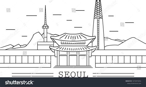 서울 라인 아트 롯데 타워 남산 스톡 벡터로열티 프리 1672874452