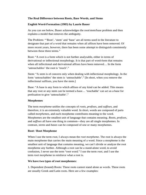 Understanding Roots Stems And Bases Pdf Morphology Linguistics