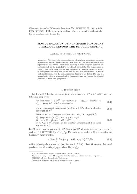 Pdf Homogenization Of Nonlinear Monotone Operators Beyond The Periodic Setting
