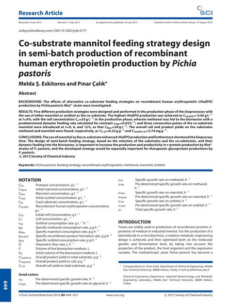 Pdf Co Substrate Mannitol Feeding Strategy Design In Semi Batch Production Of Recombinant