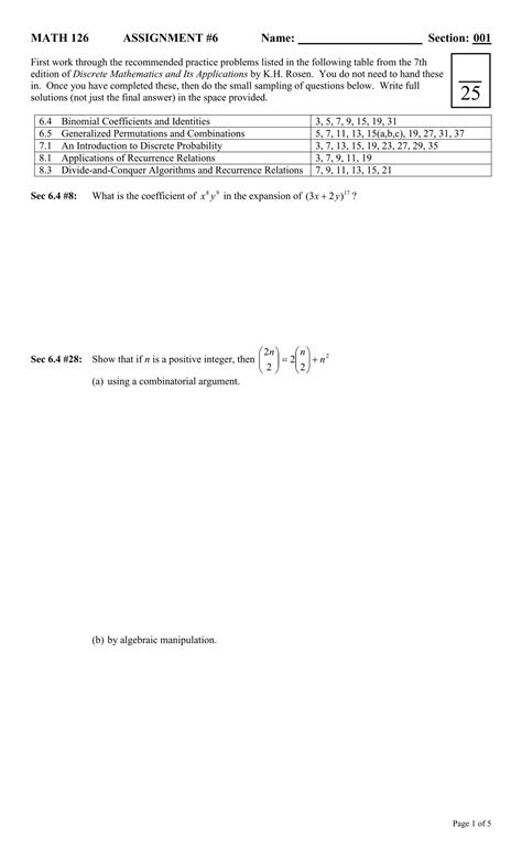 Math 126 Assignment 6 Name Section 001