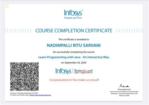 Ritu Sarvani Nadimpalli On Linkedin Javaprogramming Infosysspringboard Continuouslearning